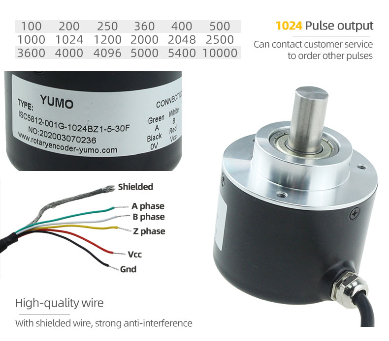 ISC5812 12mm 1024ppr Push pull output incremental Optical Rotary solid ...