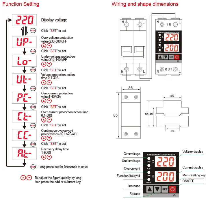 YUMO NP3-VA OVERVOLTAGE AND UNDERVOLTAGE PROTECTOR 40/63A 80~400VAC ...