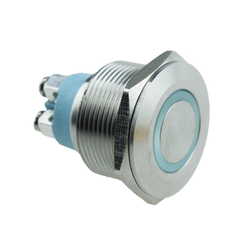 JS22F flat head white ring lamp stainless steel 22mm metal push button ...