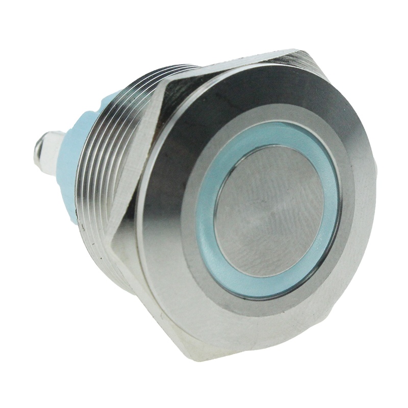 JS22F flat head white ring lamp stainless steel 22mm metal push button ...